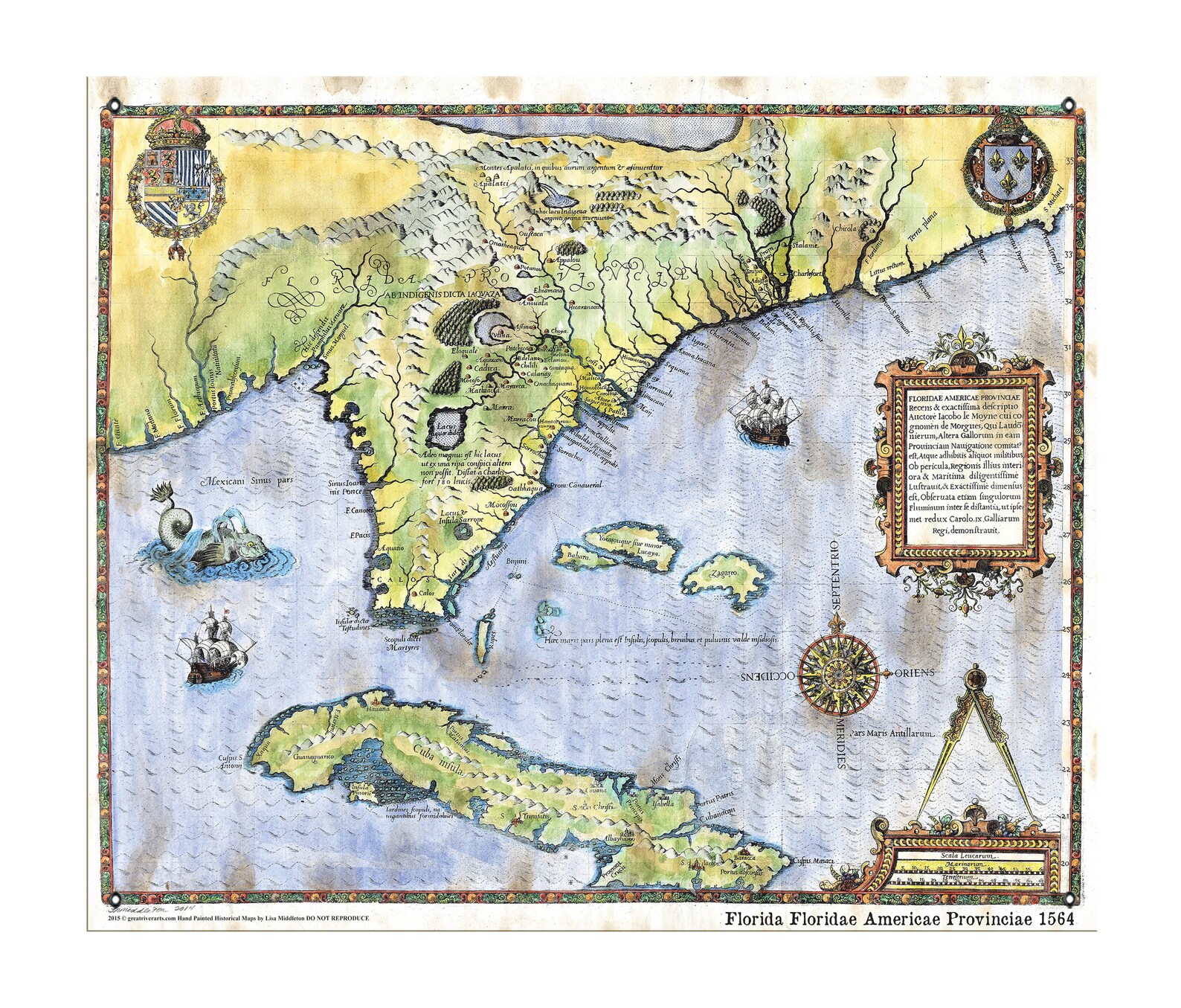 Historic Florida Floridae 1564 Jaques Le Moyne Florida Map Map Art on ...