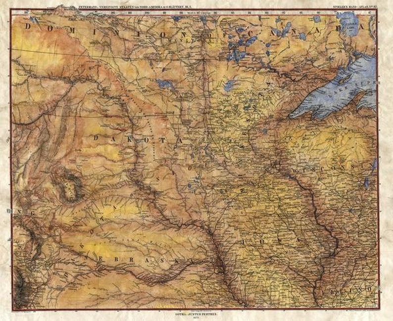 Map of Minnesota Map of Iowa Map of Great Plains Vintage - Etsy