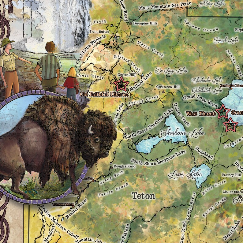 Yellowstone Yellowstone Map Yellowstone Art National Park - Etsy