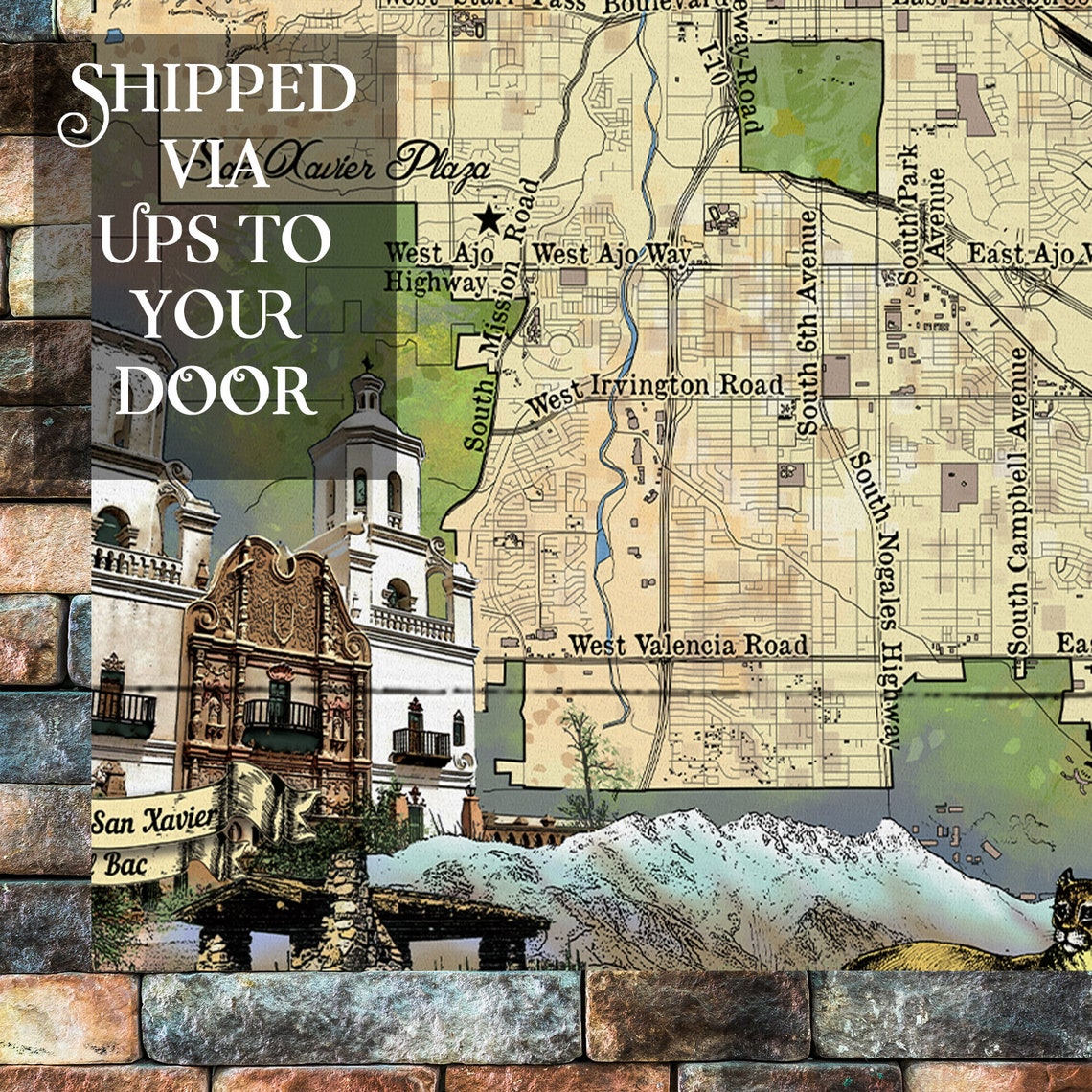 Tuscon Arizona Vintage Stye Map Art on Wood or Metal for Lake - Etsy