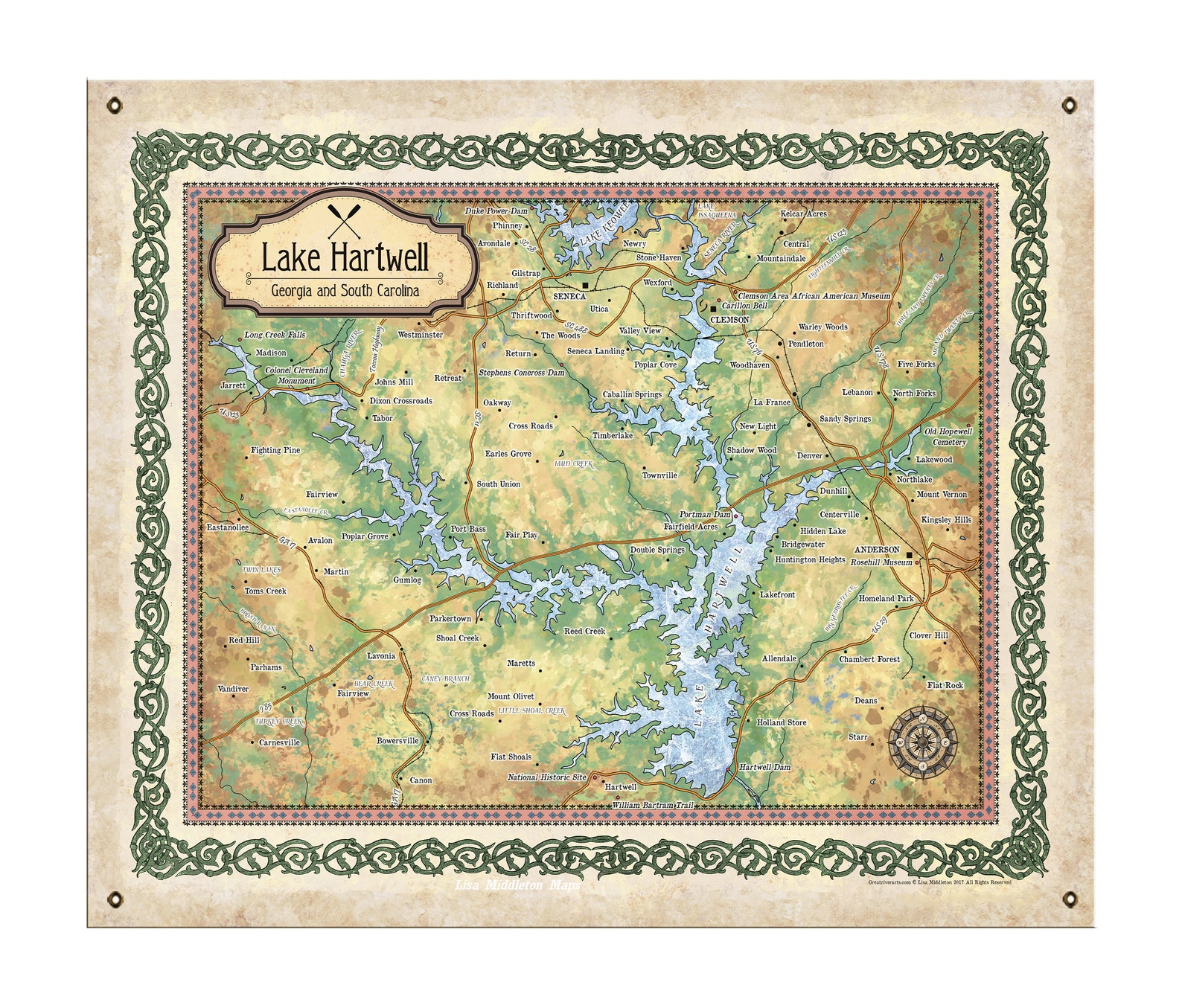 Lake Hartwell Georgia Lake Map Art Map Art on Wood or Metal for Lake ...