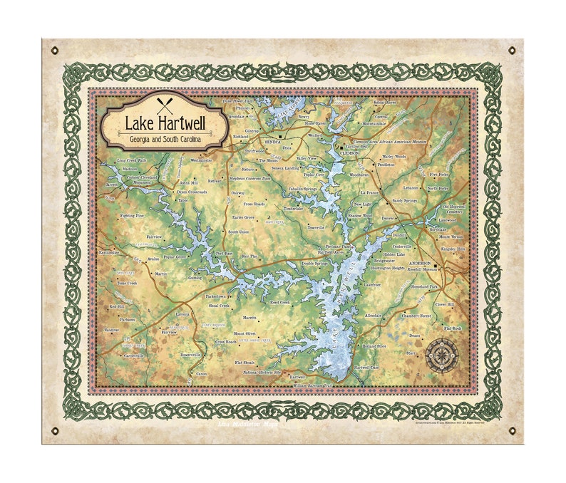 Lake Hartwell Georgia Lake Map Art Map Art on Wood or Metal for Lake ...