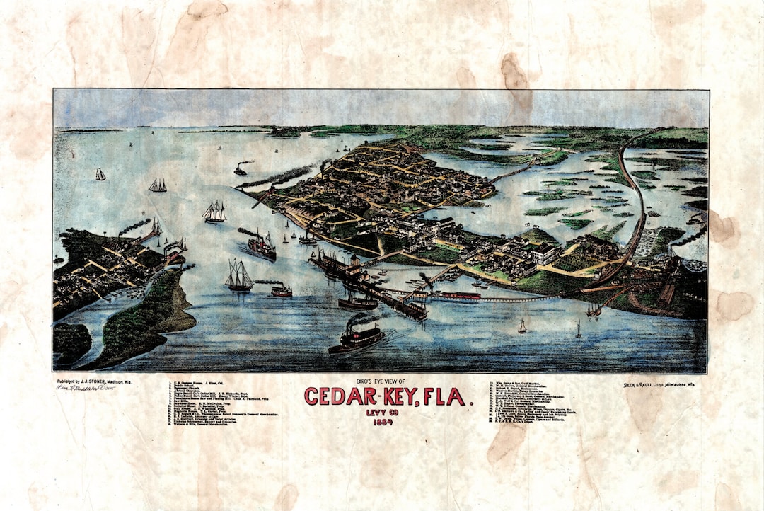28 Birds Eye View Map of Cedar Key Florida Vintage Map,antique Maps ...