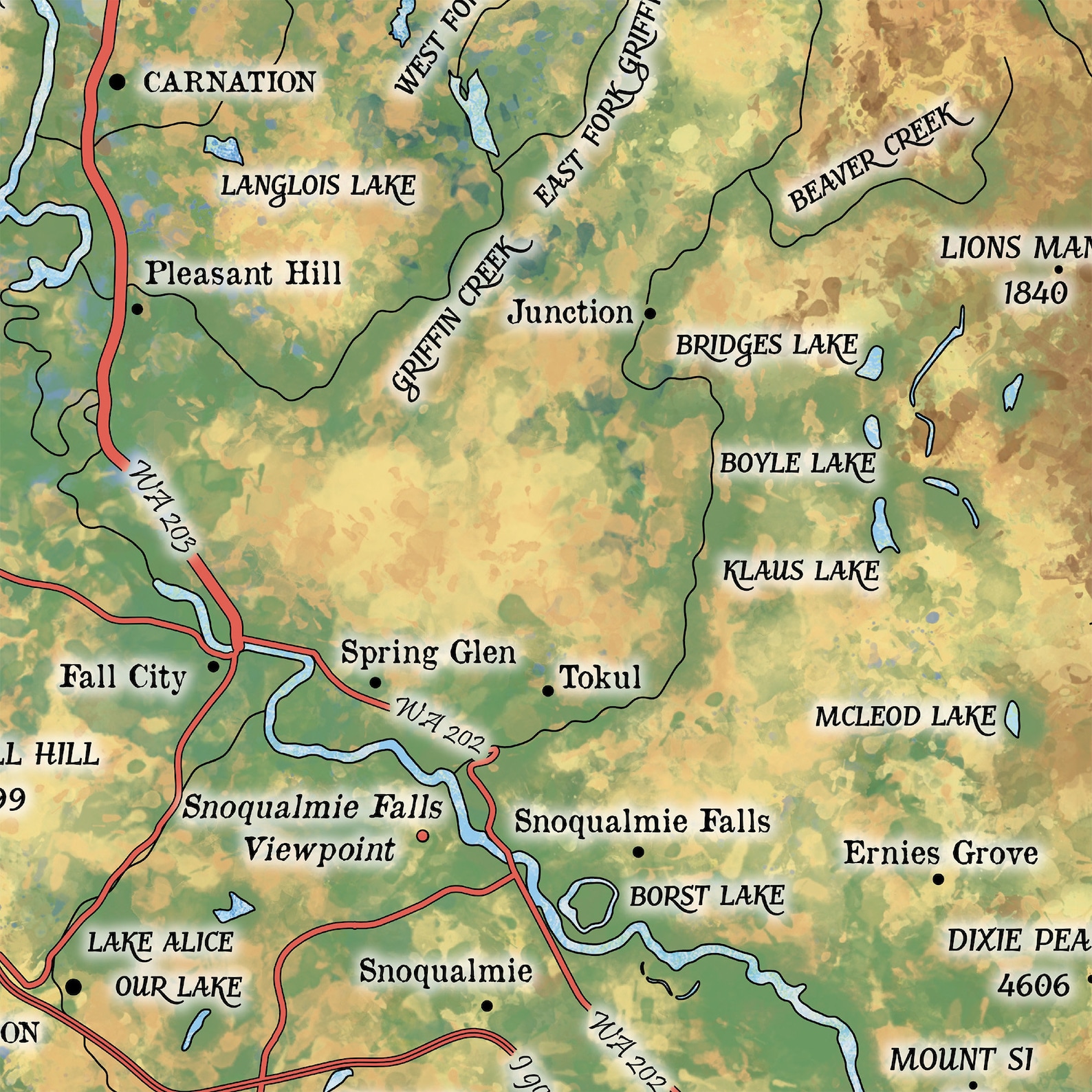 Snoqualmie Valley Washington Vintage Map Vintage Map Art - Etsy