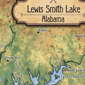 Lewis Smith Lake Alabama Map Art Print Poster Vintage Style Wall Decor ...