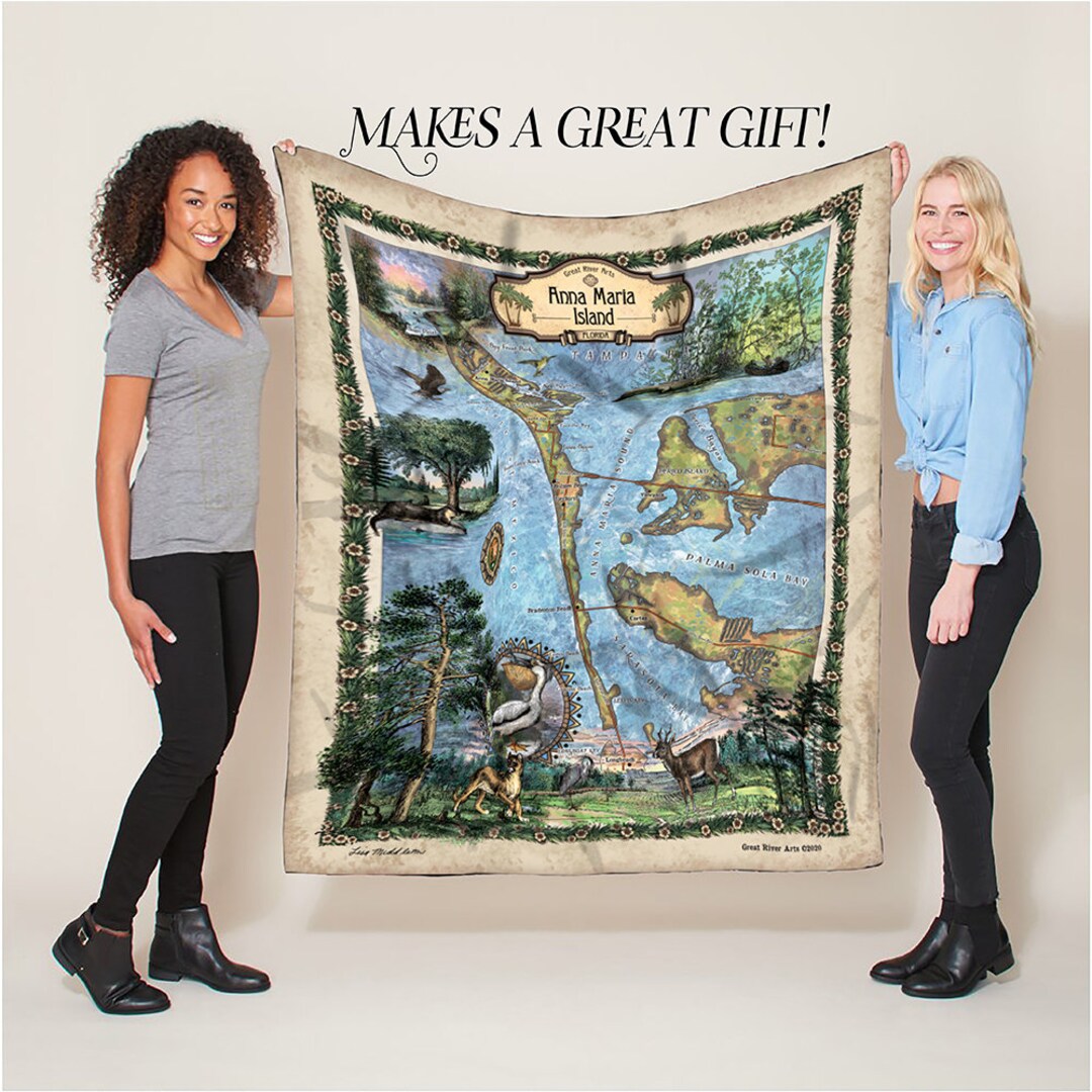 Anna Maria Florida Map Blanket Double Stitched Edges Cozy Luxury Fluffy ...
