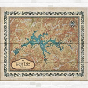 Lake Weiss Alabama Lake Map Art Map Art on Wood or Metal for Lake House ...