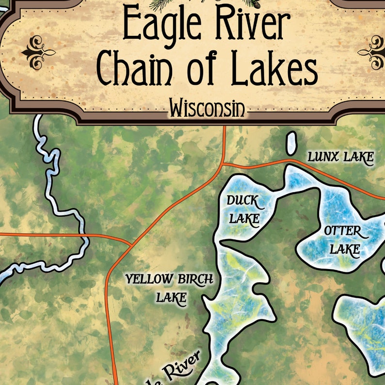 Eagle River Chain of Lake Wisconsin Historic Map Art Print - Etsy