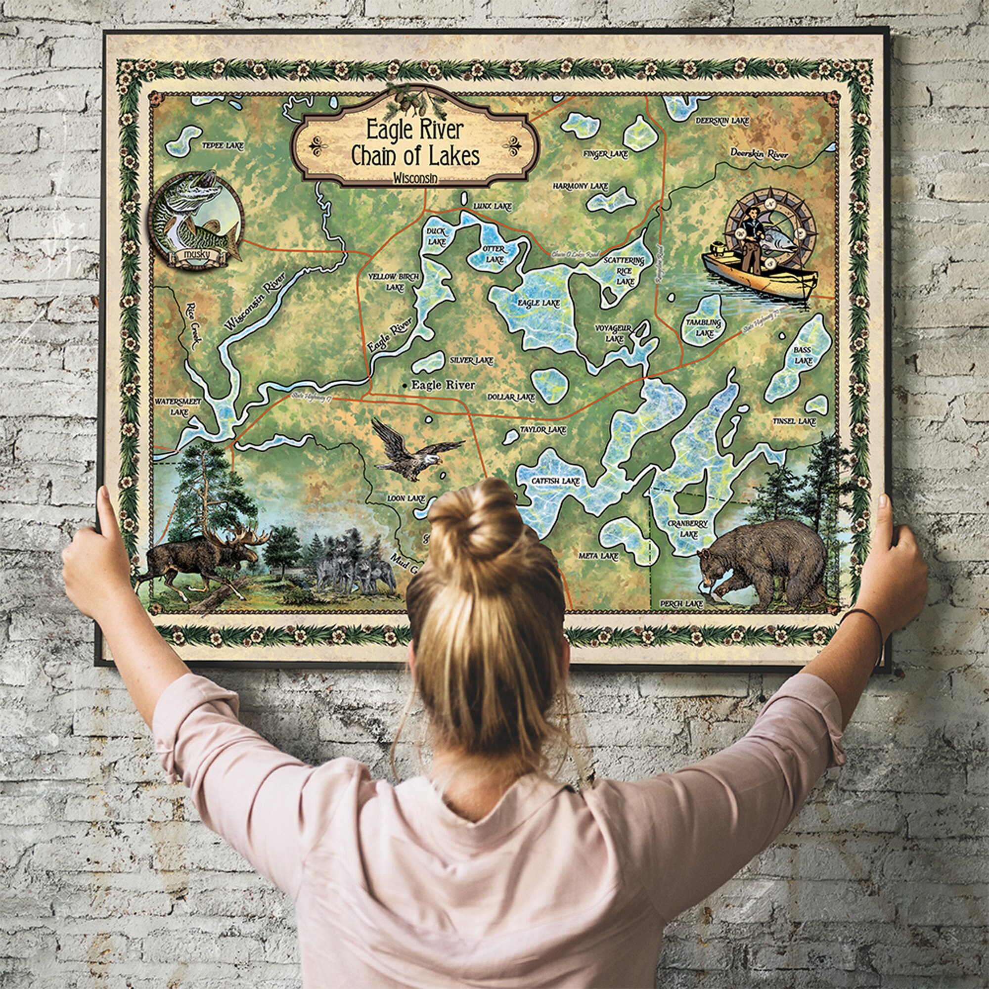 Eagle River Chain of Lake Wisconsin Historic Map Art Print Poster ...