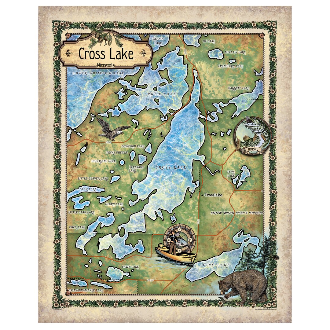 Cross Lake Minnesota Historic Map Art Print Poster Artwork Vintage ...