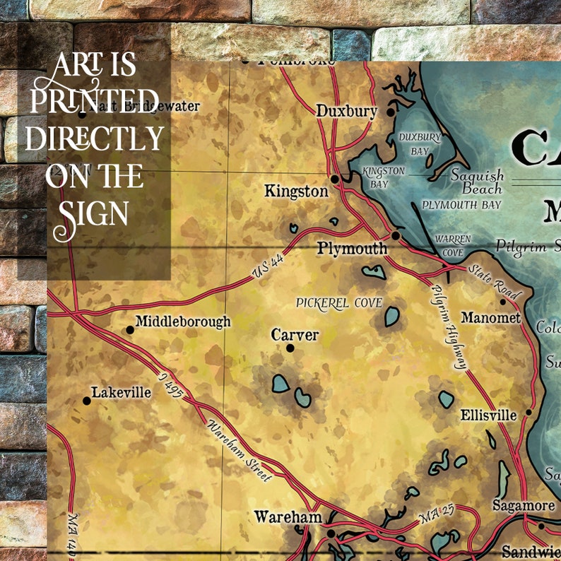 Cape Cod Massachusetts Vintage Stye Map Art on Wood or Metal - Etsy