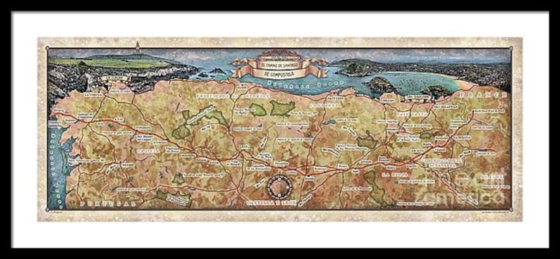 El Camino De Santiago De Compostela Vintage Map Art Poster - Etsy