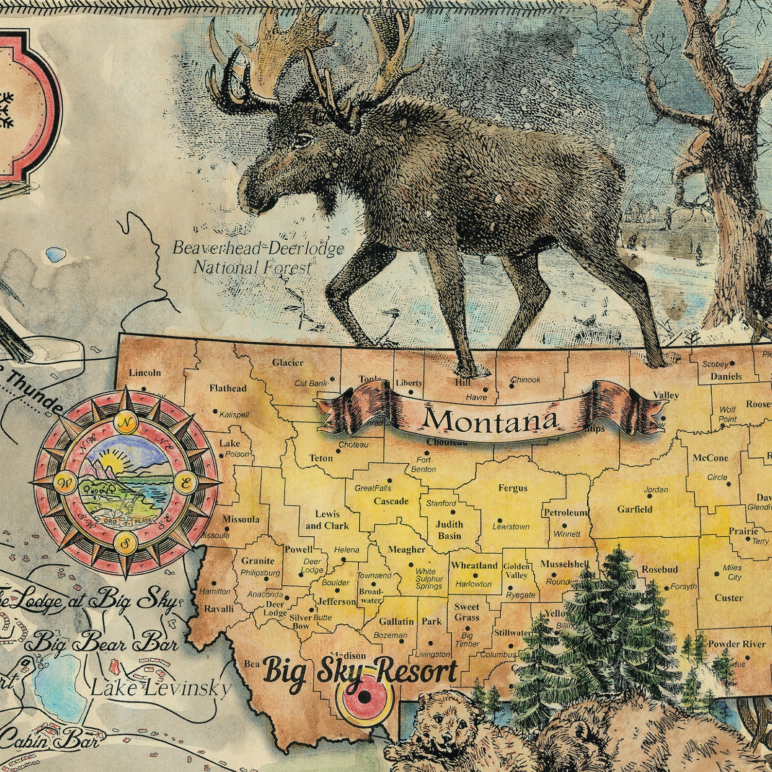 Big Sky Mountain Montana Ski Map Montana Map Resort Maps - Etsy