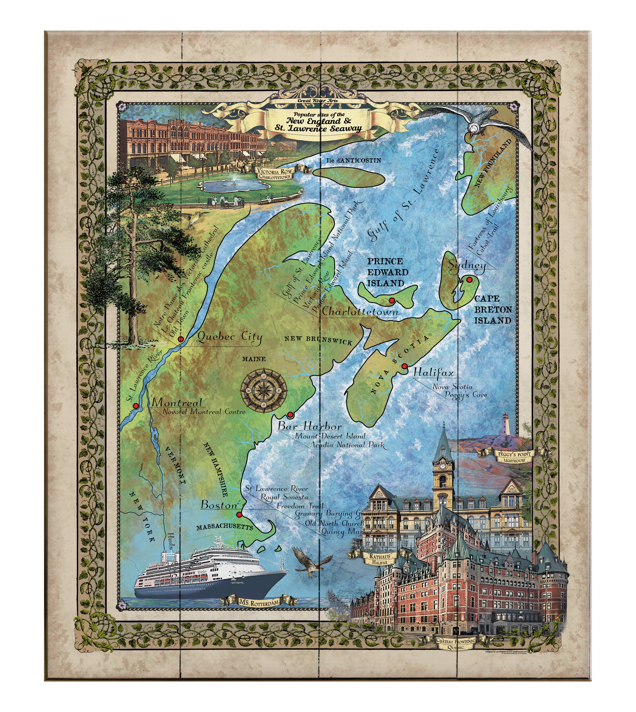 New England and St Lawrence Seaway Vintage Stye Map Art on - Etsy