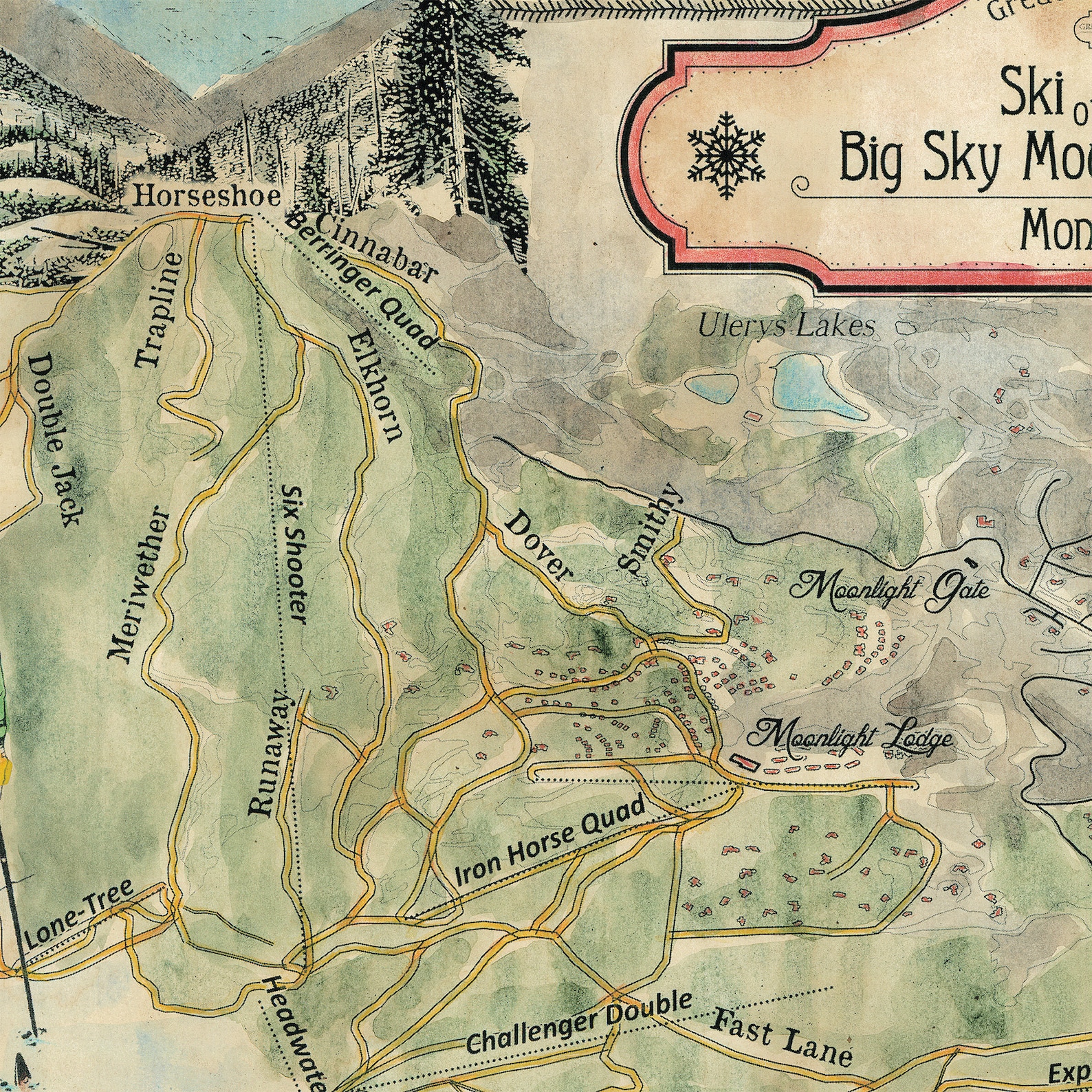 Big Sky Mountain Montana Ski Map Montana Map Resort Maps | Etsy