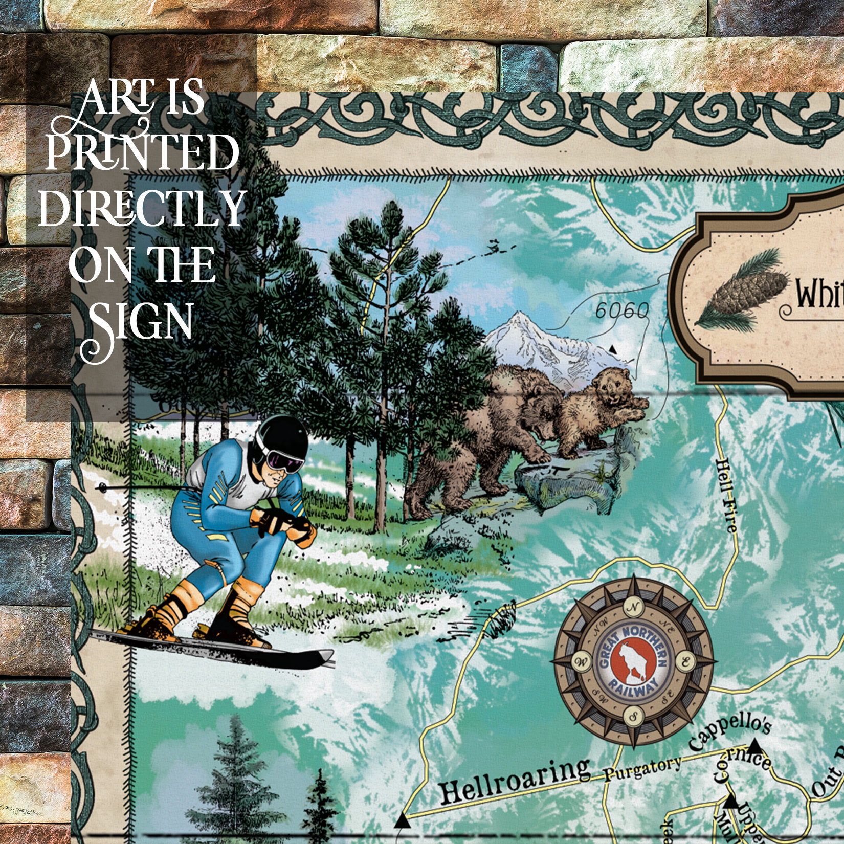 Whitefish Resort Ski Runs Montana Montana Ski Map Map Art on Wood or ...