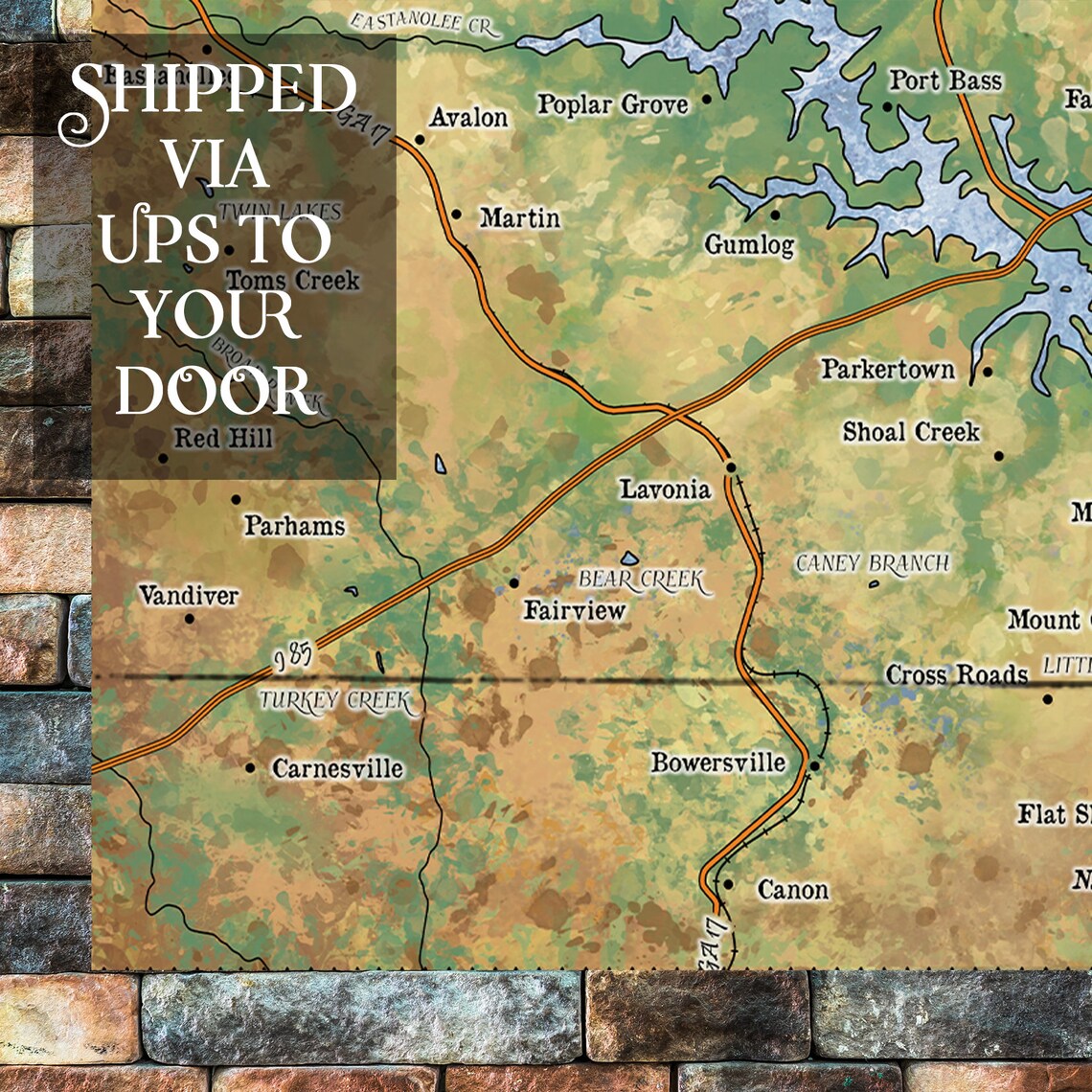 Lake Hartwell Georgia Lake map art map art on Wood or Metal | Etsy