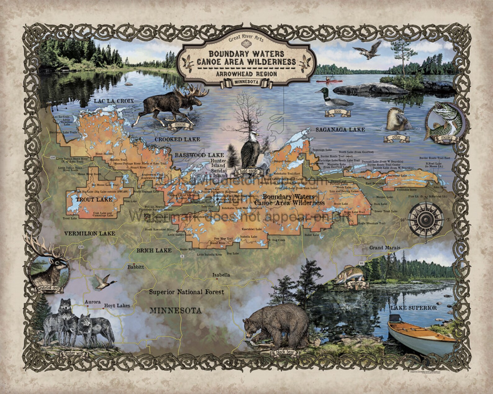 Boundary Waters Canoe Gift Minnesota Gift Large Wall Map | Etsy