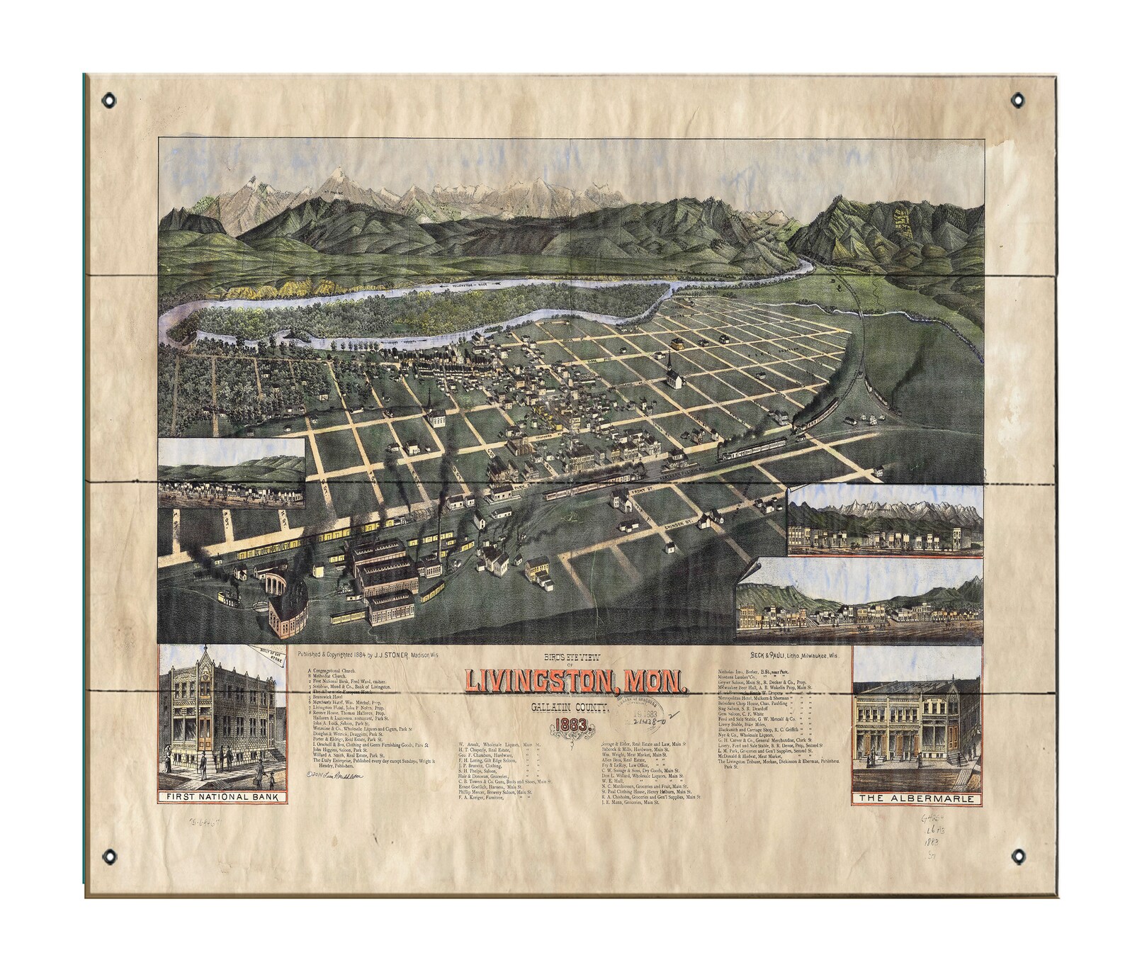 Montana Livingston 1884 Old Montana Map Map Art on Wood or Metal for ...