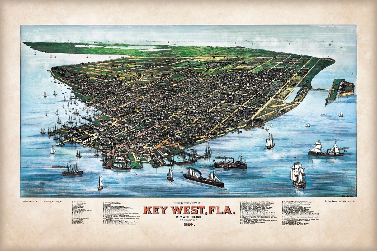 63 Key West Florida,vintage Map,vintage Map Art,florida Vintage Map,old ...
