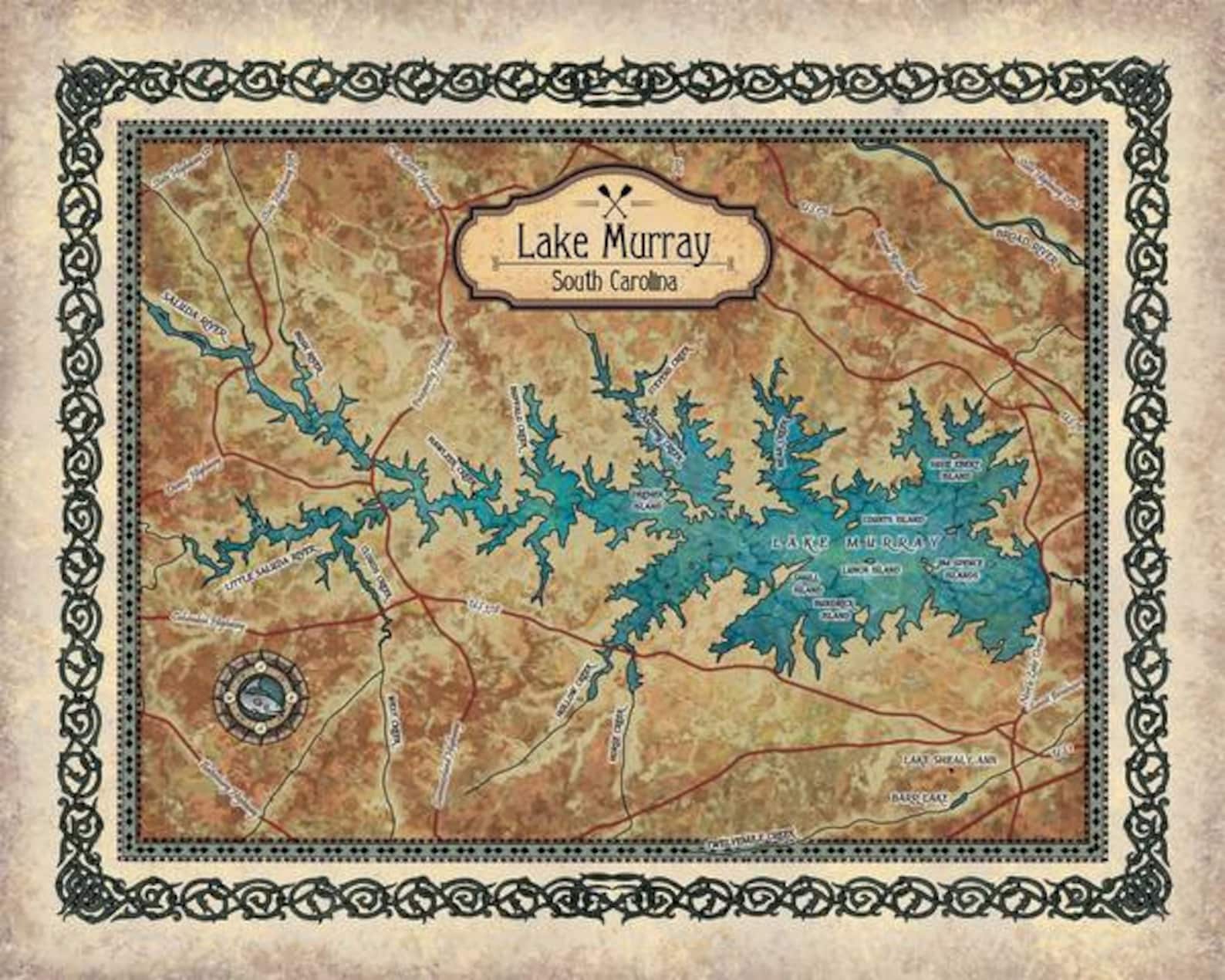 Lake Murray, Lake Murray Print, Lake Murray Map, Lake Murray SC, Lake ...