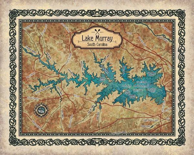 Lake Murray, Lake Murray Print, Lake Murray Map, Lake Murray SC, Lake ...