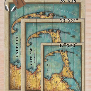 Cape Cod Massachusetts Vintage Stye Map Art on Wood or Metal for Lake ...