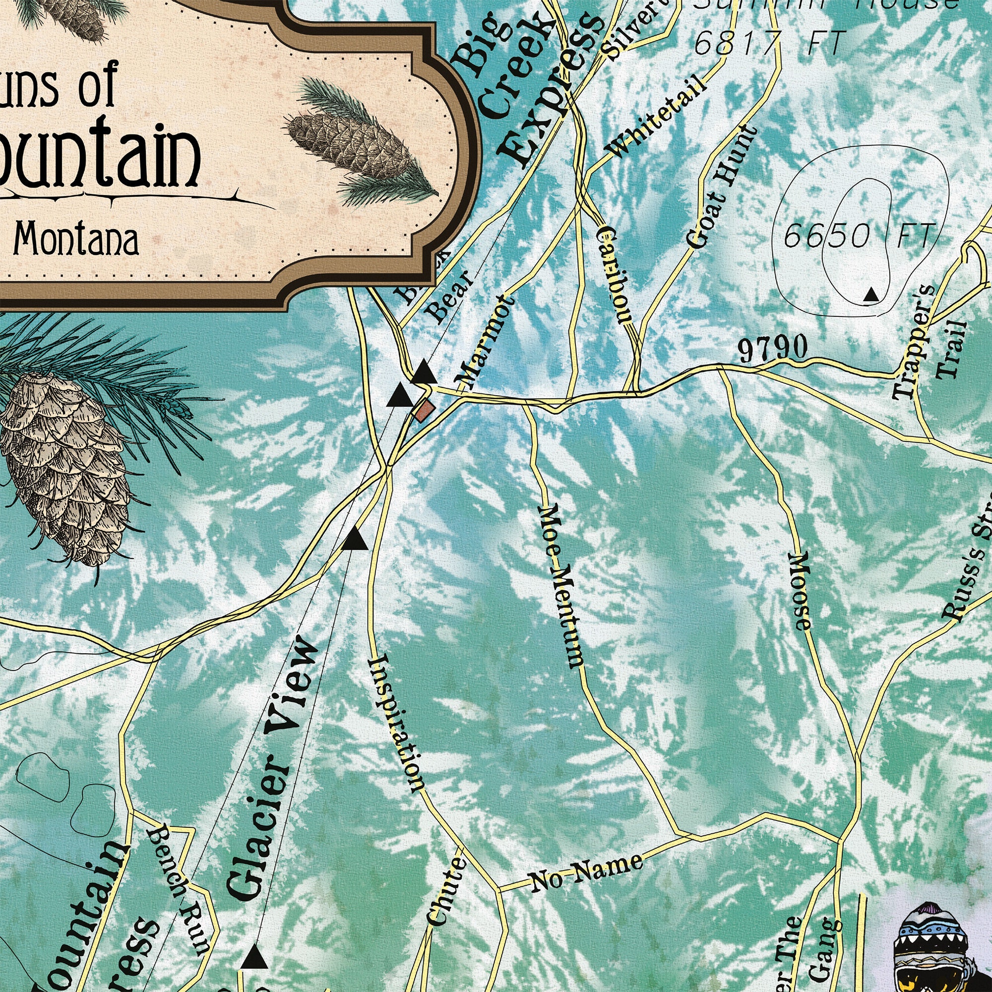 Big Mountain Ski Runs Map Art Print Poster Souvenir Artwork Vintage ...