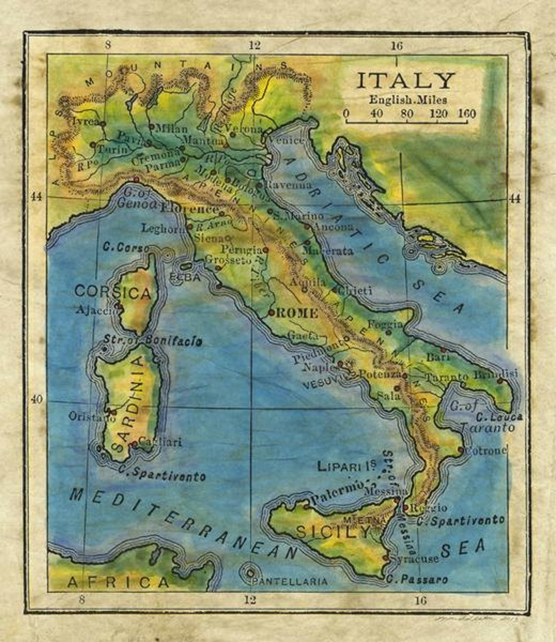 Italy, Italy Map, Map Italy, Vintage Map Italy, Italy Vintage Map ...
