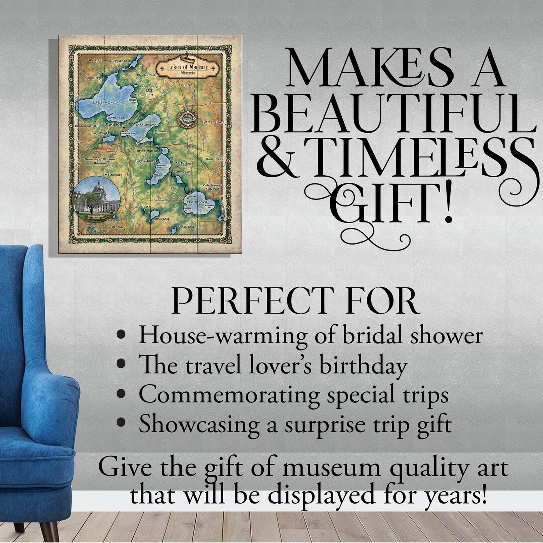 Lakes of Madison Wisconsin Lake Map Art Map Art on Wood or Metal for ...