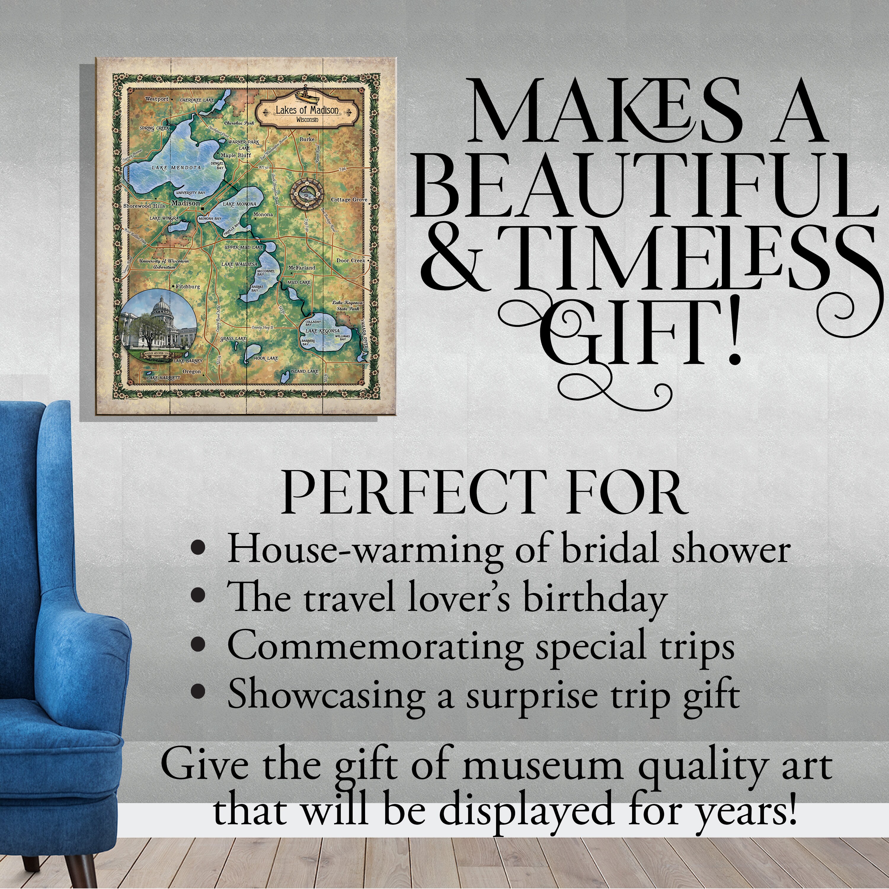 Lakes of Madison Wisconsin Lake Map Art Map Art on Wood or Metal for ...