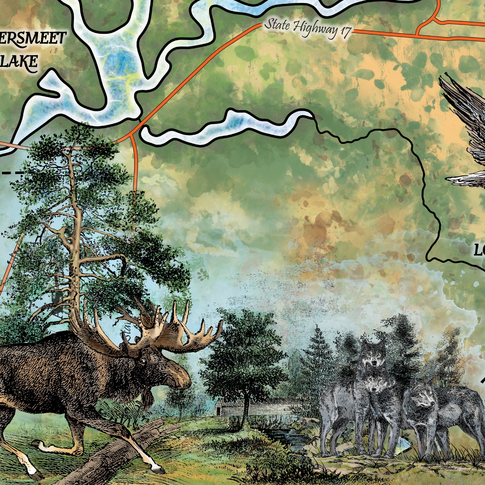 Eagle River Chain of Lake Wisconsin Historic Map Art Print Poster ...