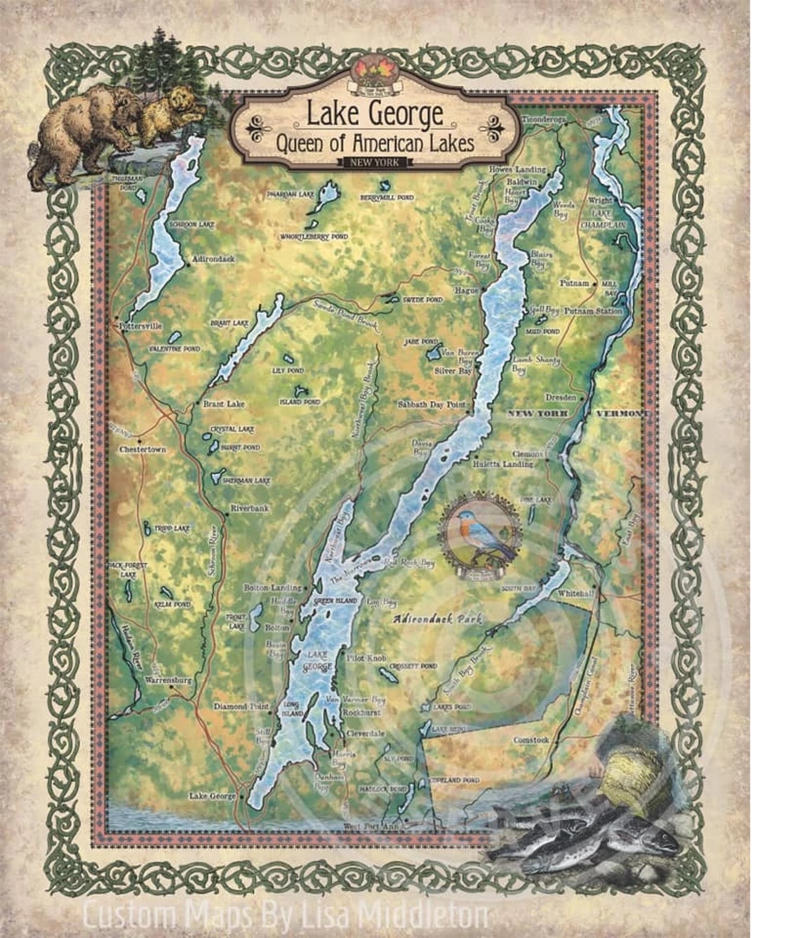 Lake George Lake George New York Map New York Gifts Map - Etsy