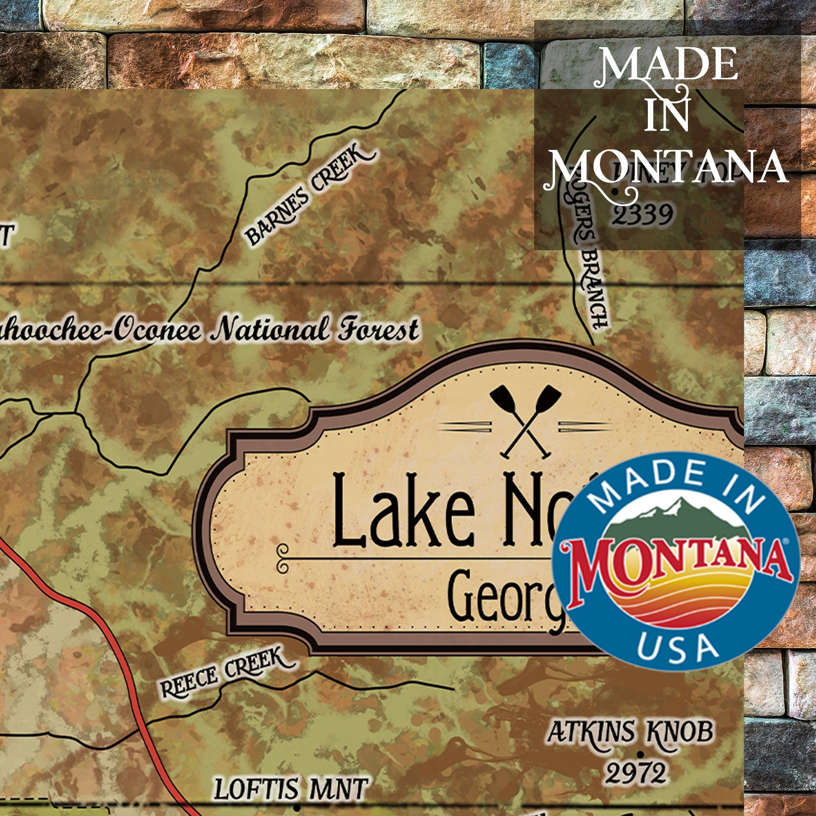 Lake Nottely Georgia Lake map art map art on Wood or Metal for | Etsy