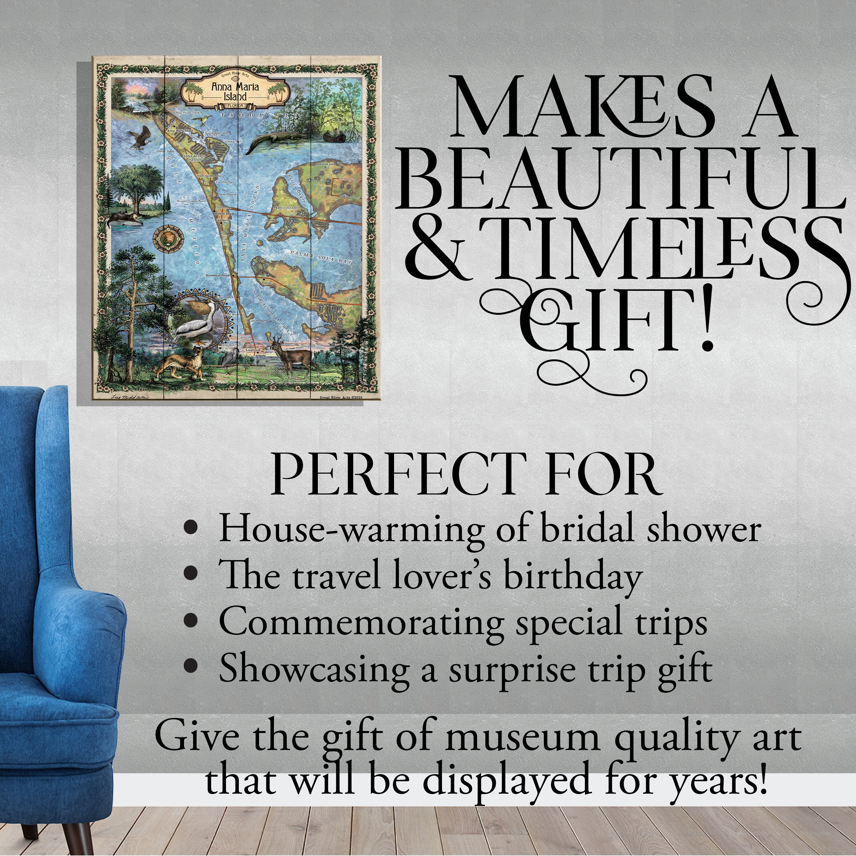 Anna Maria Key Florida Florida Map Map Art on Wood or Metal for Lake ...