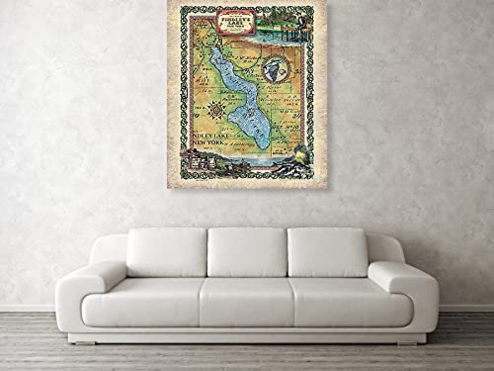 Findley Lake, New York, Custom Lake Maps, Lake House, Lake Art, Lake ...