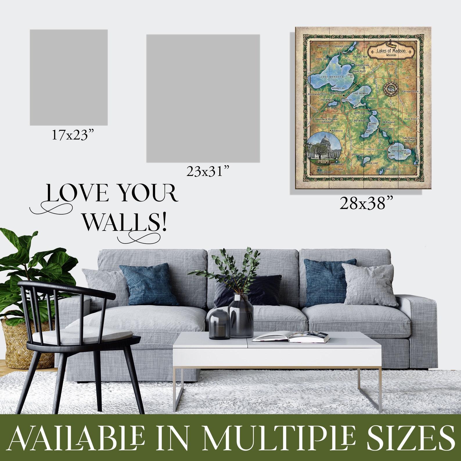 Lakes of Madison Wisconsin Lake Map Art Map Art on Wood or Metal for ...