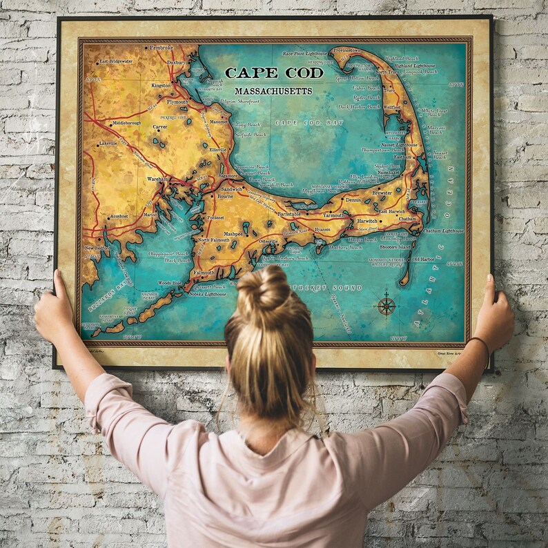 Cape Cod Map Cape Cod Decor Cape Cod Wall Art Cape Cod - Etsy