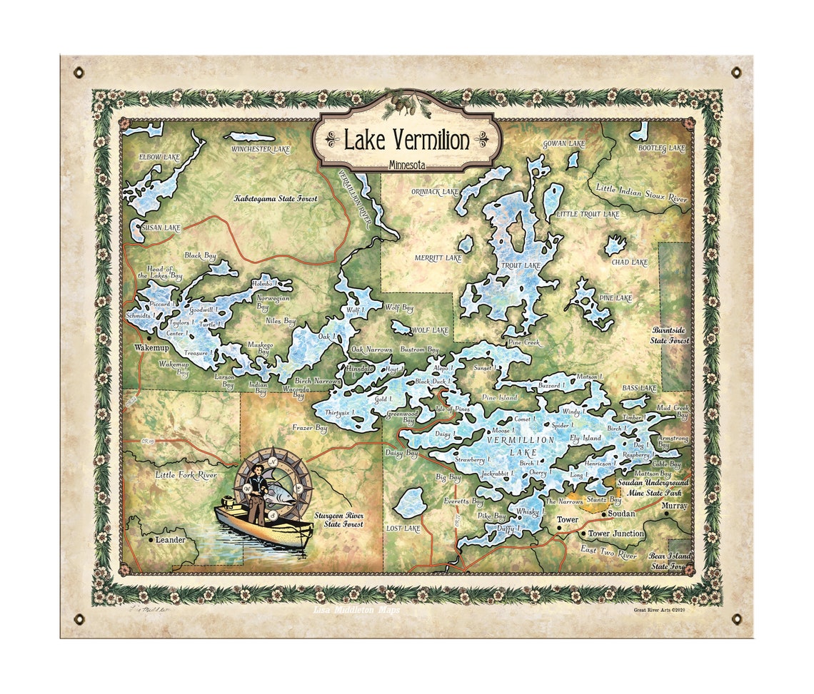 Vermilion Lake Minnesota Lake Map Art Map Art on Wood or Metal - Etsy