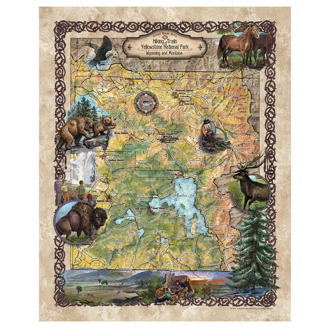 Yellowstone Yellowstone Map Yellowstone Art National Park - Etsy