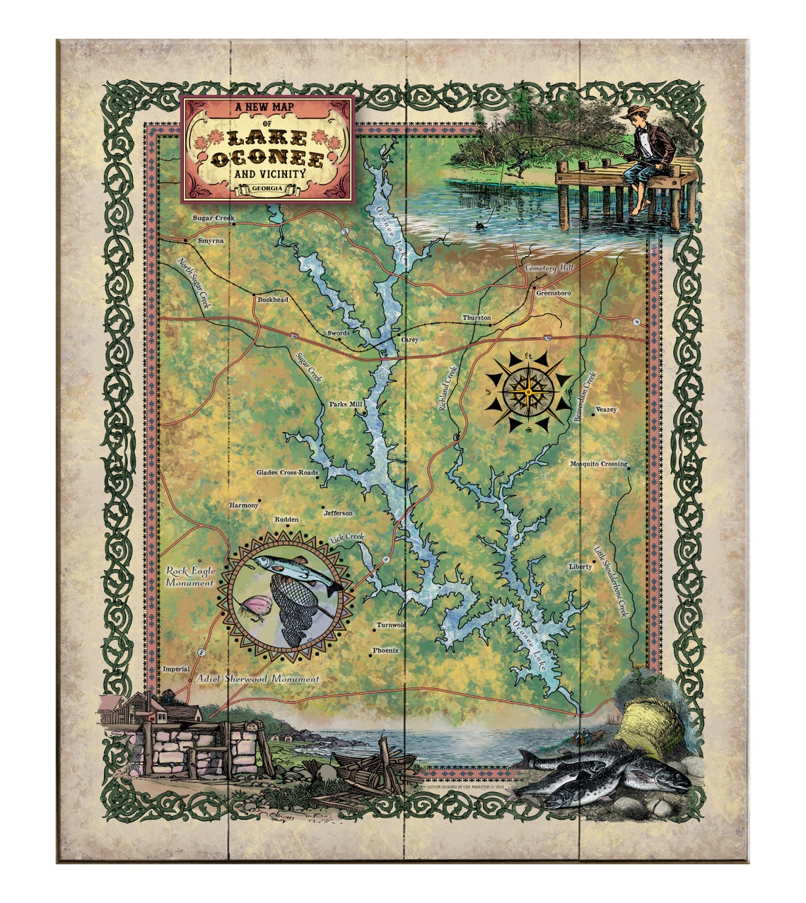 Lake Oconee Georgia Lake Map Art Map Art on Wood or Metal for | Etsy