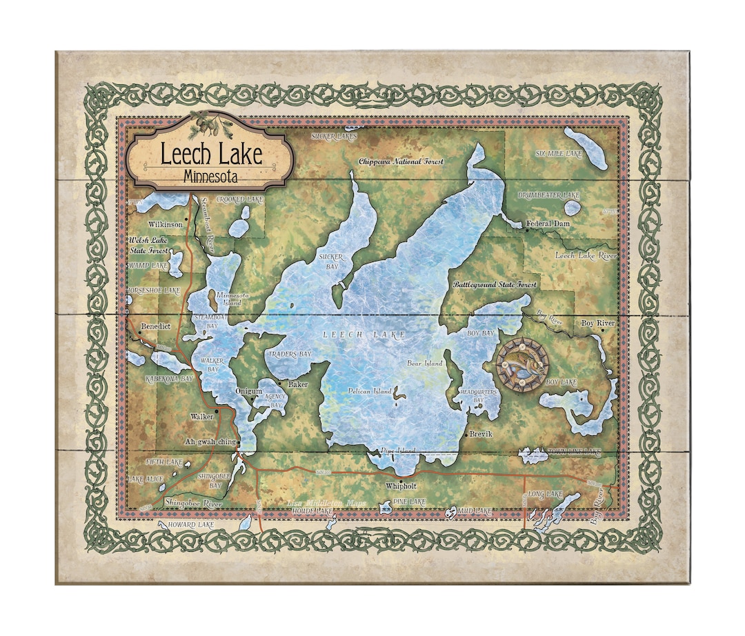Leech Lake Minnesota Lake Map Art Map Art on Wood or Metal for Lake ...