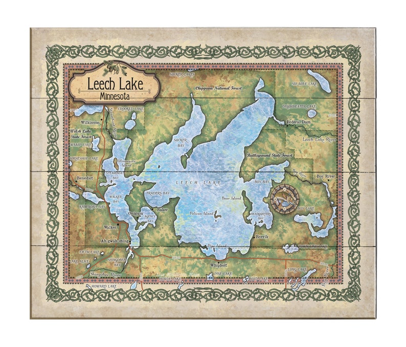 Leech Lake Minnesota Lake Map Art Map Art on Wood or Metal for - Etsy