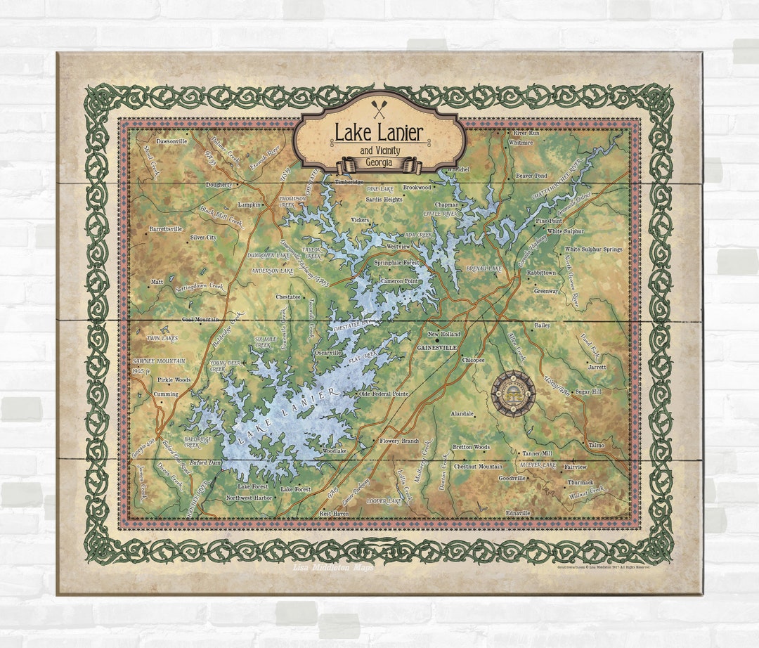 Lake Lanier Georgia Map Art Print Poster Wood_metal Modern Soulvenic ...