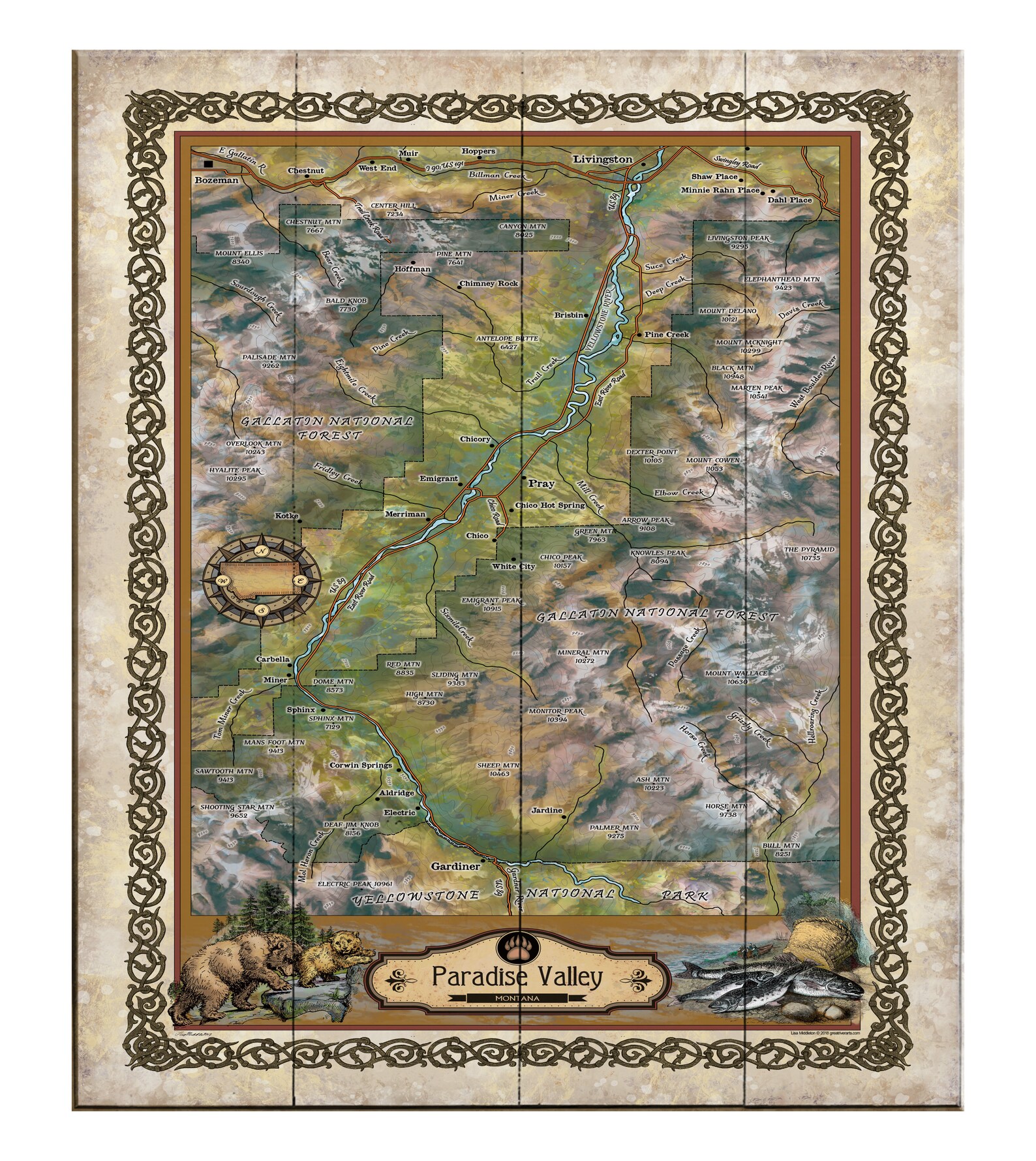 Paradise Valley Montana Old Montana Map Map Art on Wood or - Etsy UK