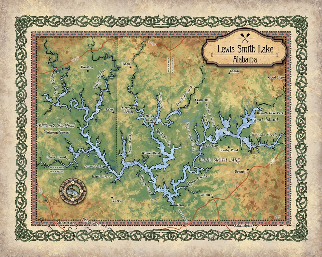 Lewis Smith Lake Alabama Map Art Print Poster Wood/metal Sign Vintage ...