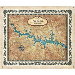 Lake Gaston Map North Carolina Lake House Art Lake Map Art Map Art on ...