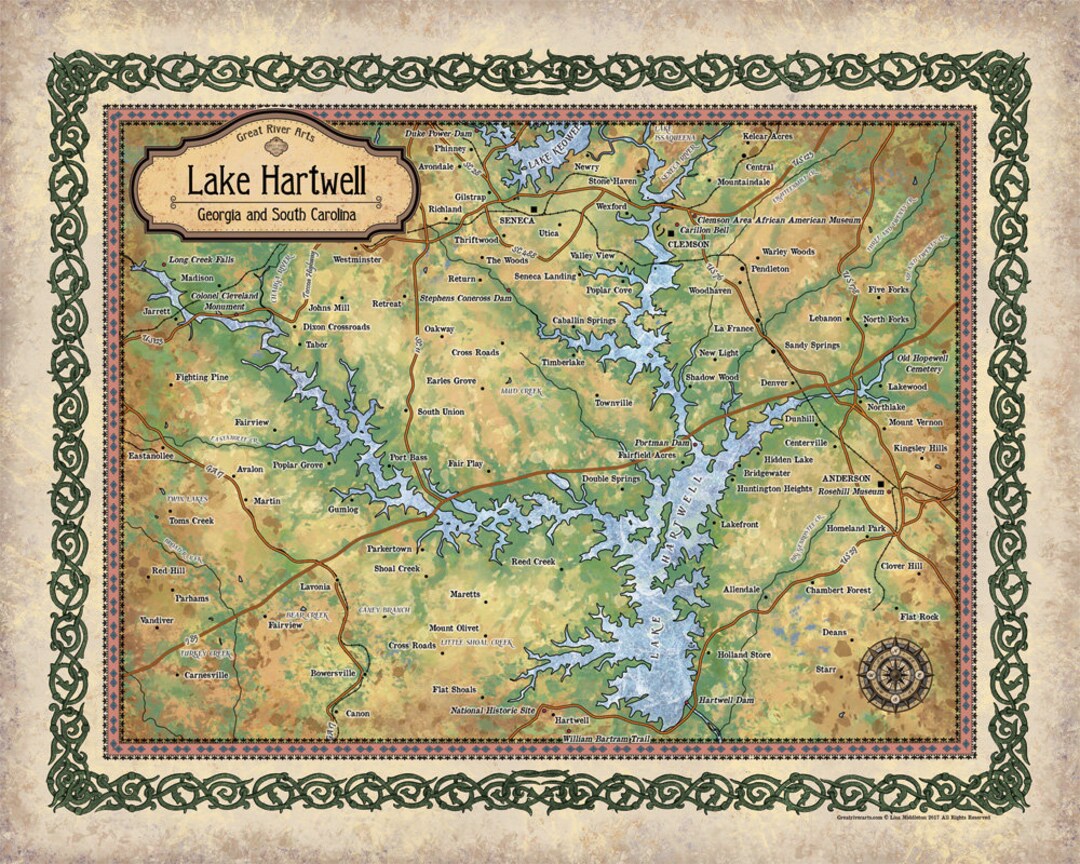Hartwell Lake Historic Map Art Blanket Throw Soft Polar/silky/sherpa ...