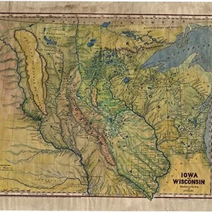 056 Iowa/wisconsin 1844 Vintage Historic Antique Map Poster Print by ...