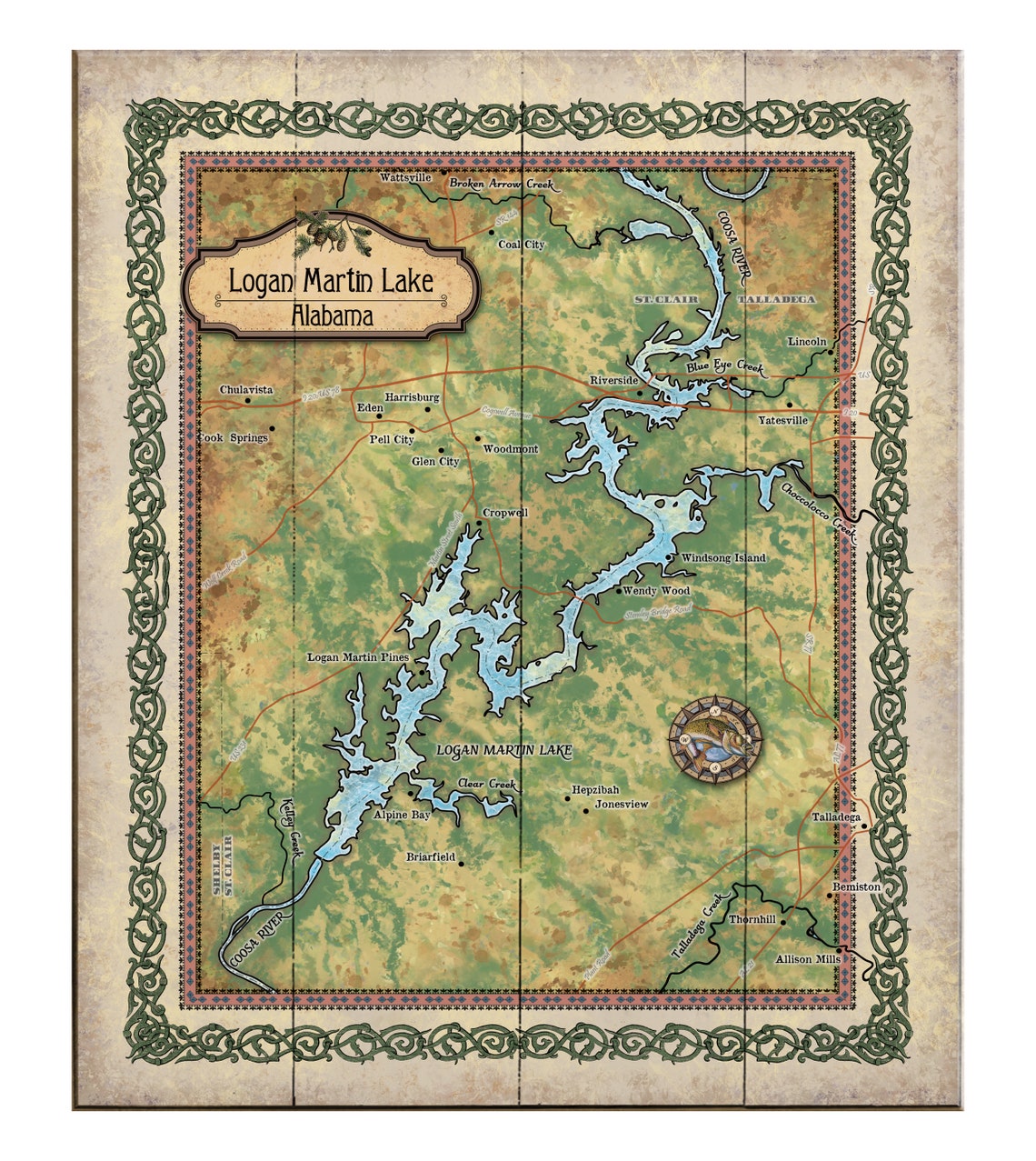 Logan Martin Lake Alabama Lake Map Art Map Art on Wood or - Etsy